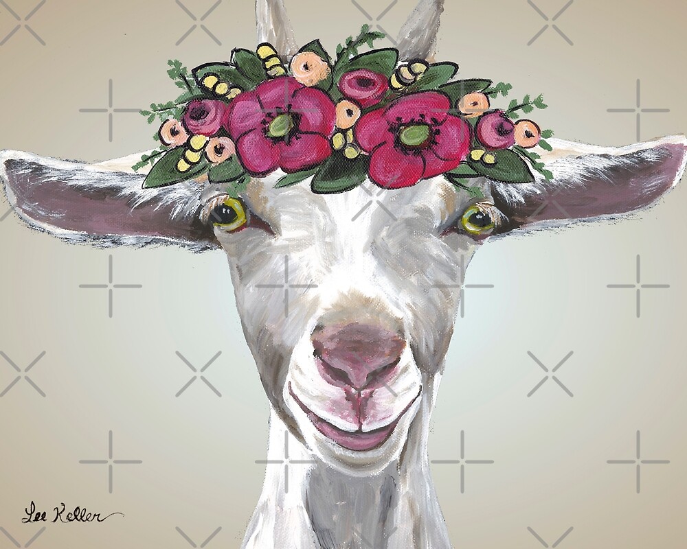 "Goat Art, Farmhouse Goat Flower Crown Art" by leekellerart | Redbubble