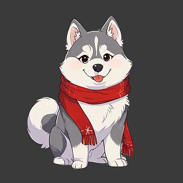 "Husky with Red Scarf" Sticker for Sale by CSidea | Redbubble