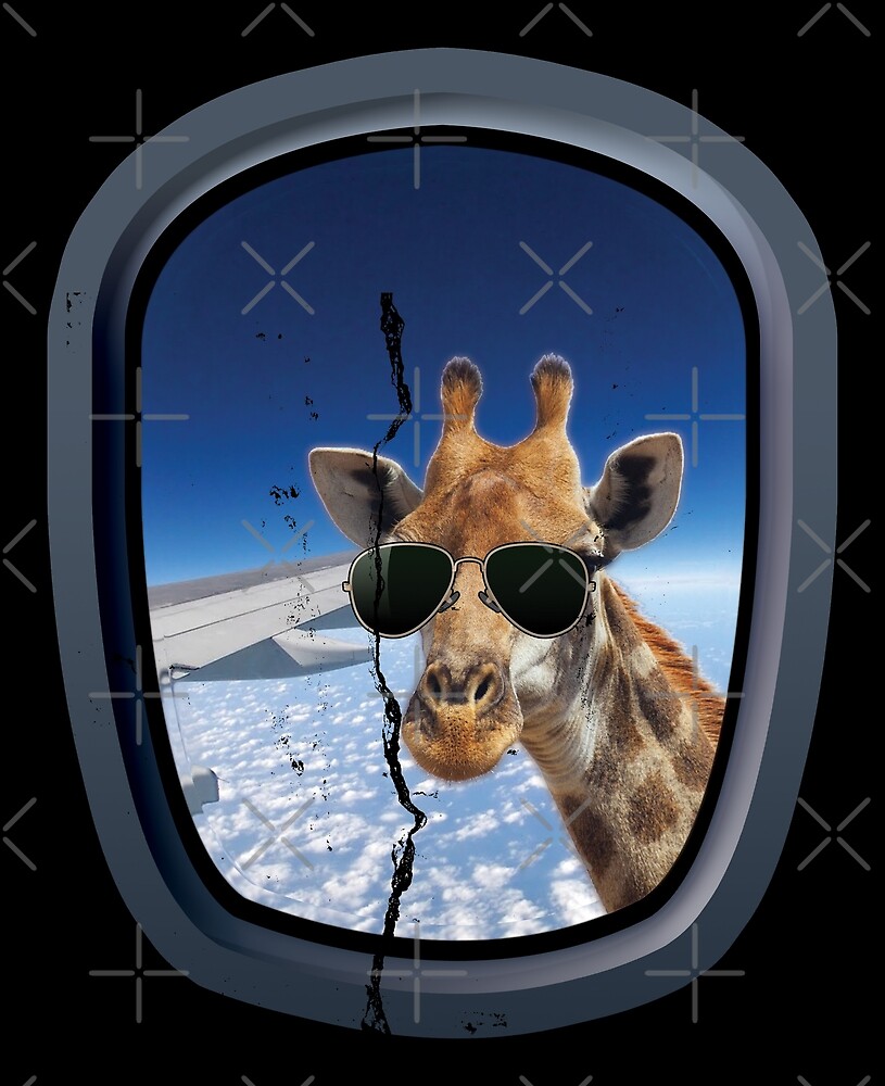 "Giraffe At Plane Window Funny Surrealistic design for Giraffe Lovers ...
