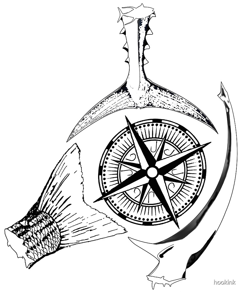 "nautical compass yellowfin tuna striped bass theresa shark" by hookink ...
