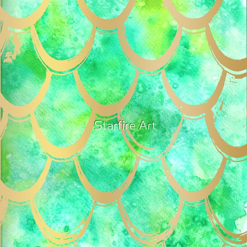 "Green and gold Mermaid Scales Pattern" by artdamnit | Redbubble
