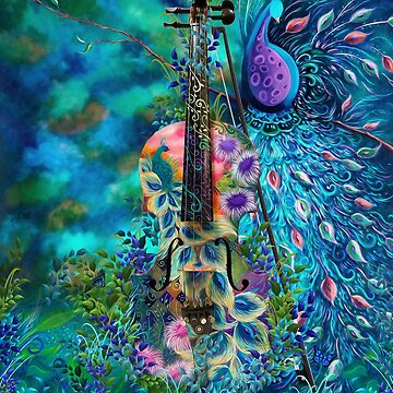 "Peacock Teal Garden Flowers Violin " Canvas Print for Sale by Juleez ...