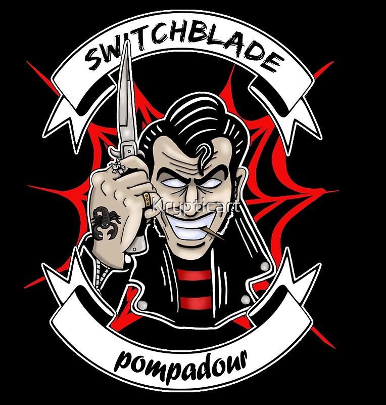 "switchblade pompadour greaser design" by Krypticart | Redbubble