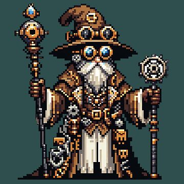 "Pixel Wizard: Retro Steampunk Mage" Sticker for Sale by ScroggMcGoose ...
