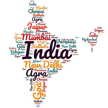 ""India Map Word Cloud: Famous Cities and Regions Highlighted"" Sticker ...