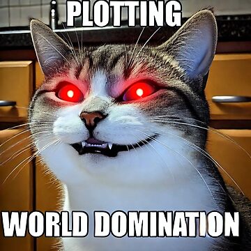 "Evil Cat Meme - Plotting World Domination" Sticker for Sale by CatmemesArt | Redbubble
