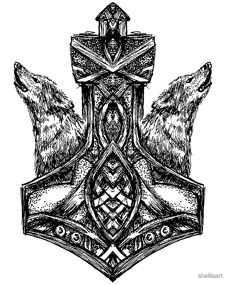 "Thors Hammer with wolf - Mjolnir Norse Mythology" by shellisart ...