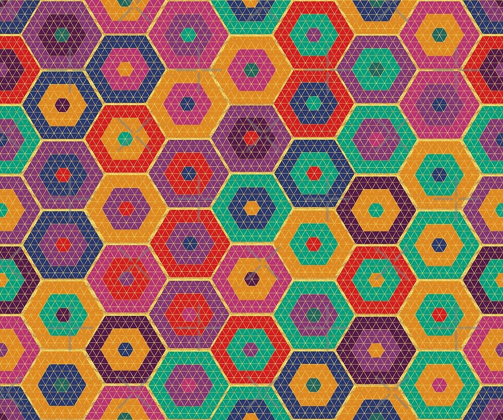 "retro honeycomb patchwork mosaic flavours of morocco" by Kassia J Markowska | Redbubble