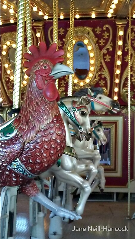 "Interesting Carousel Lineup - 3 horses and a Rooster?" by Jane Neill ...