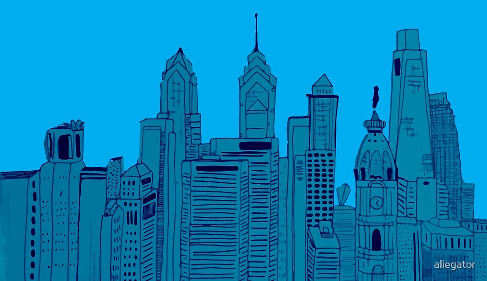 "Blue Philadelphia Skyline" by aliegator | Redbubble