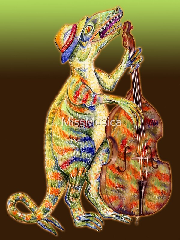 "Jurassic Jazz - Utahraptor plays Double Bass" by MissMusica | Redbubble