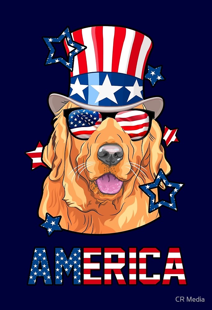 "Golden Retriever American Flag Hat Glasses 4th of July Dog" by ...