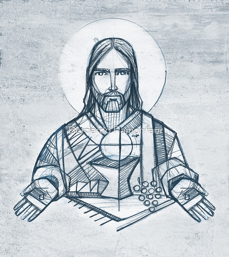 "Jesus Christ and Eucharist drawing" by Bernardo Ramonfaur | Redbubble
