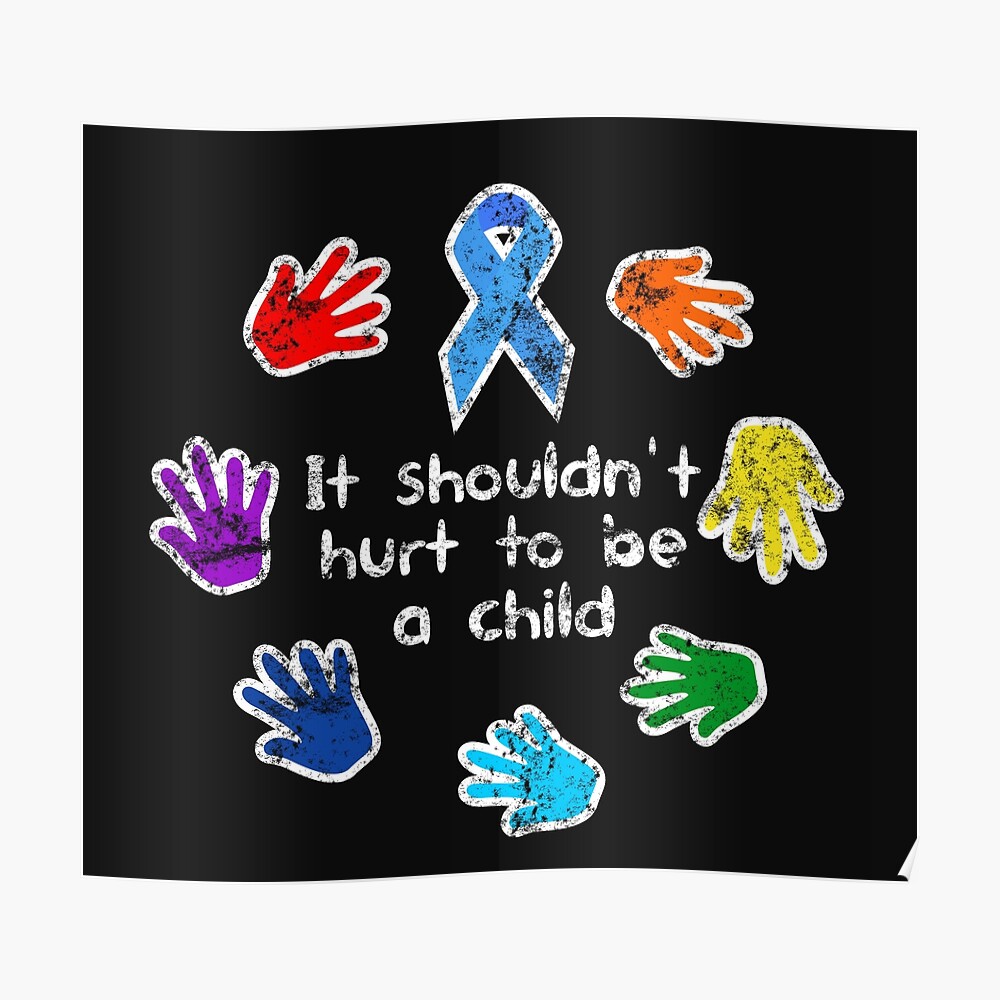 "Child Abuse Prevention Blue Ribbon Rainbow Hands" Poster by ...