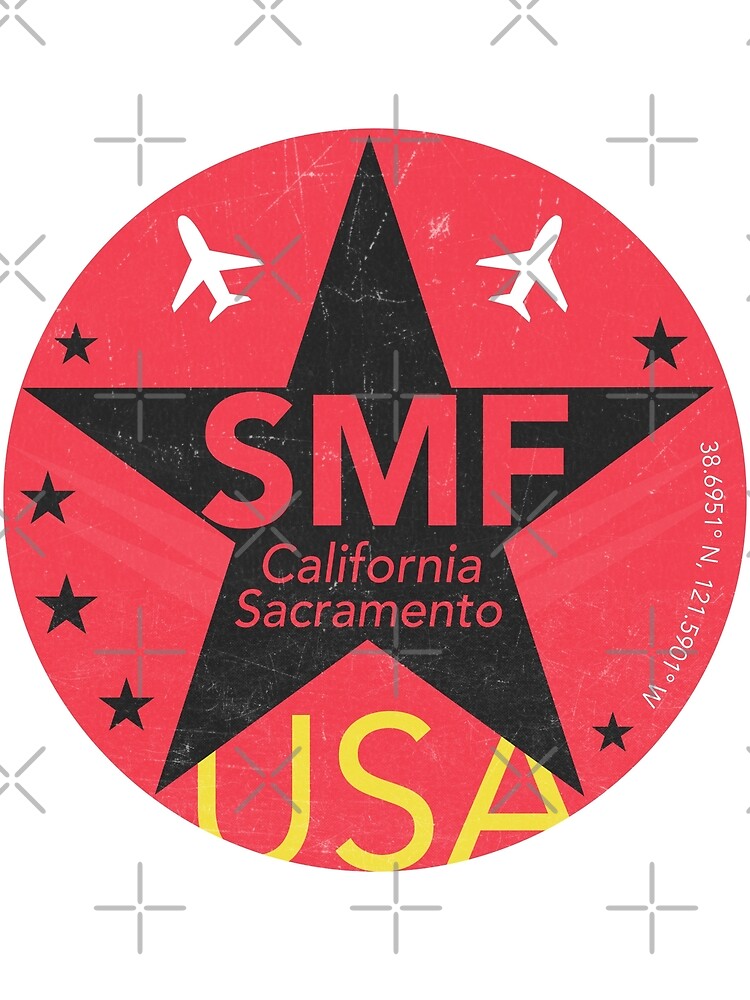 "Sacramento SMF round sticker design" by airportstickers K. G. | Redbubble