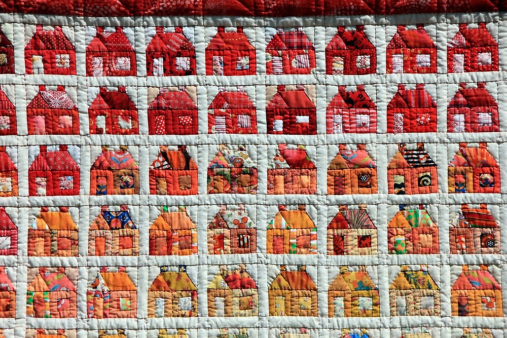 "Schoolhouse Quilt in Warm Hues" by Lois Baron | Redbubble