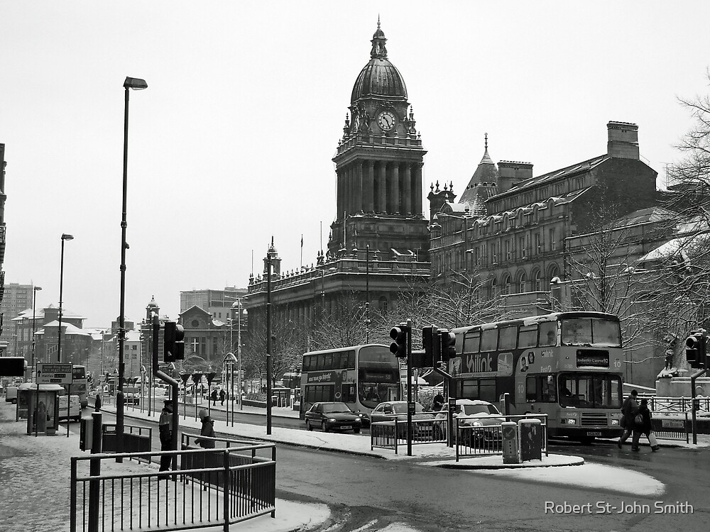 "Leeds Town Hall Snow" by Robert St-John Smith | Redbubble