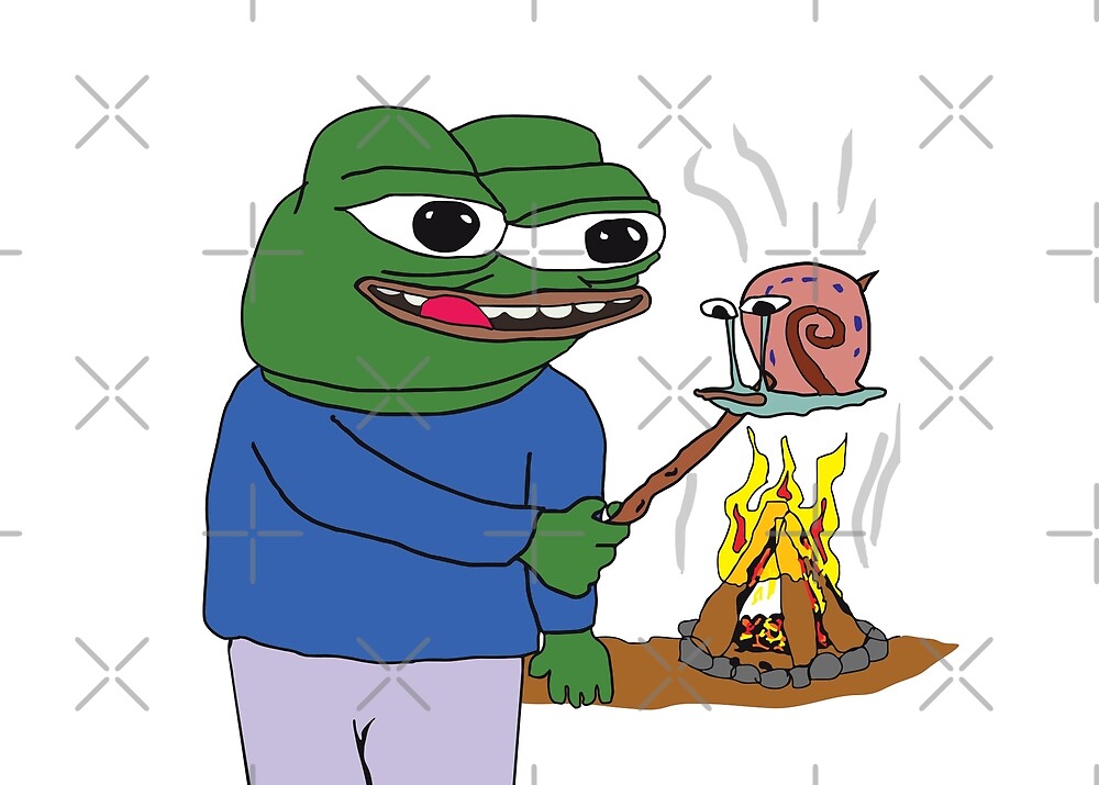 "Apu Apustaja roasting Gary the snail spongebob on a campfire Pepe the ...