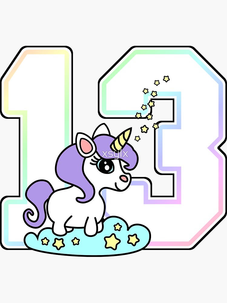 "Number 13 cute unicorn rainbow pastel" Sticker by xsylx | Redbubble