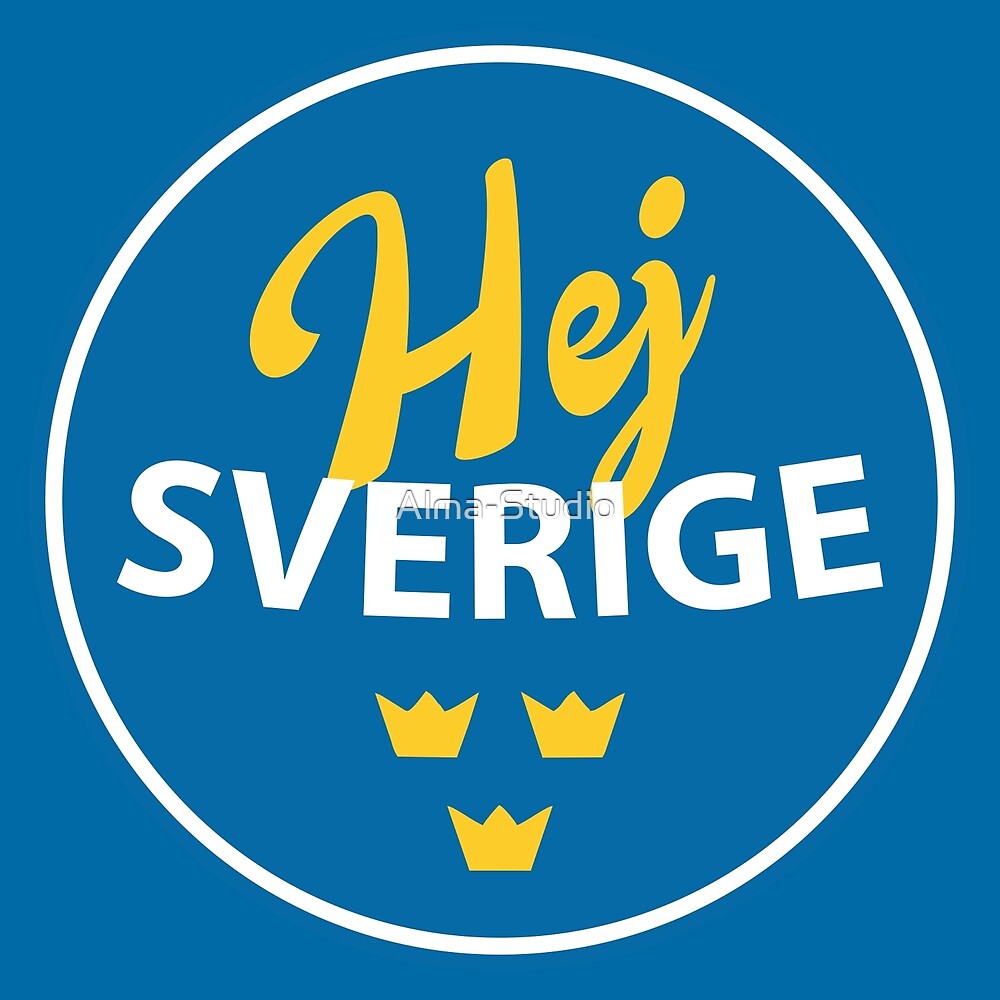 "Hej Sverige, Sweden, circle, blue bg" by Alma-Studio | Redbubble