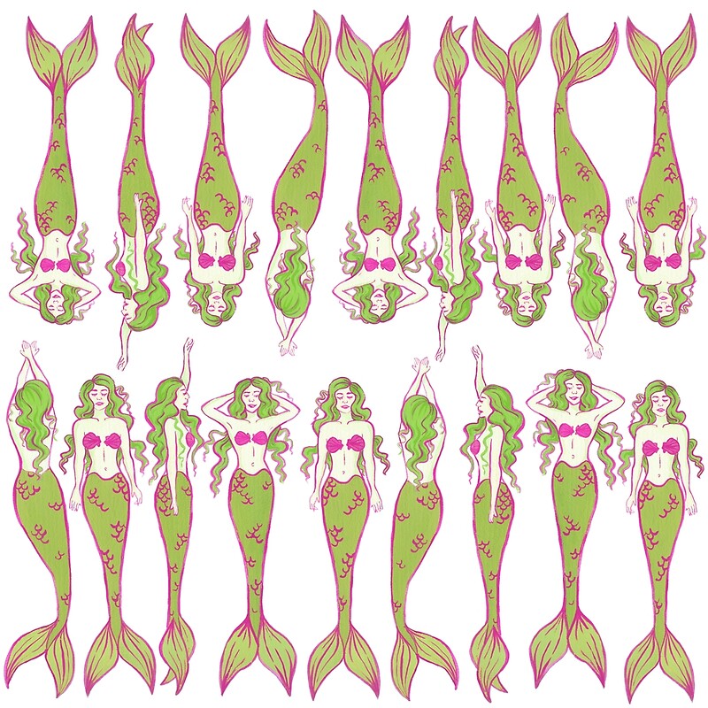 "Lounging Mermaids" by Elizabeth Weglein | Redbubble