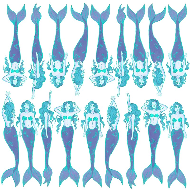 "Lounging Mermaids" by Elizabeth Weglein | Redbubble