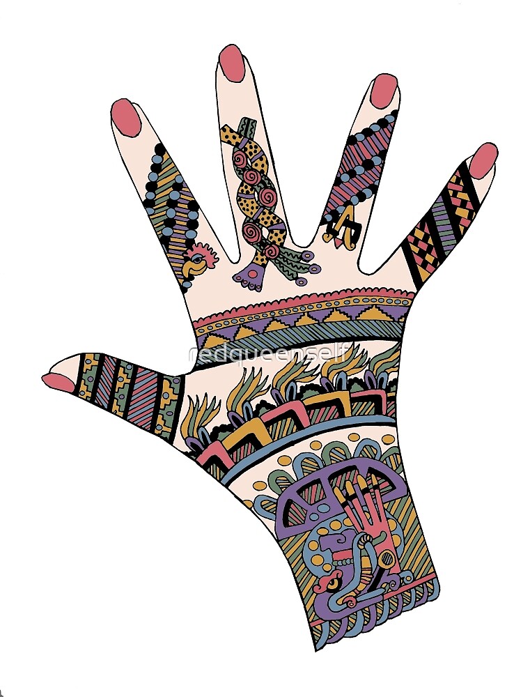 "Colourful Mayan Mehndi hand" by redqueenself | Redbubble