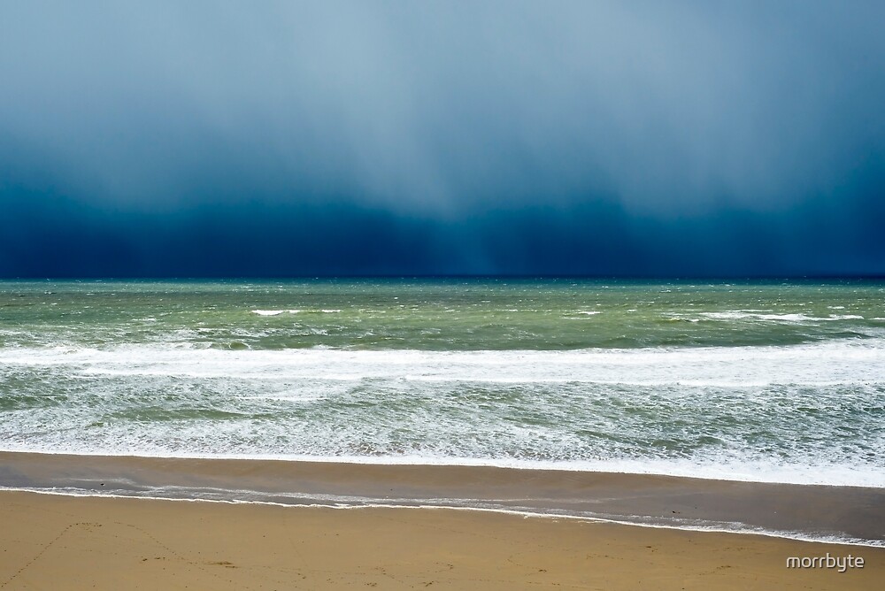 "winter rain storm approaching beach" by morrbyte | Redbubble