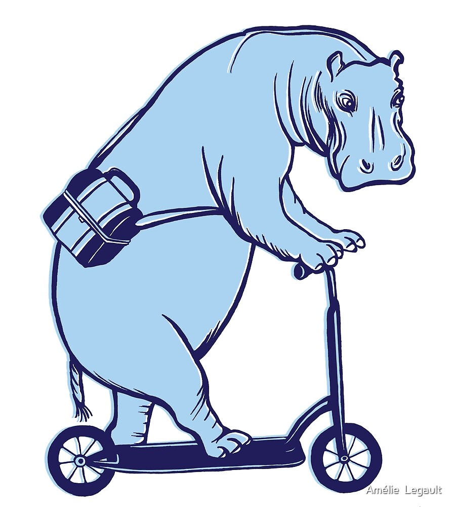"Hippopotamus on bike, hippo on bicycle " by Amélie Legault | Redbubble