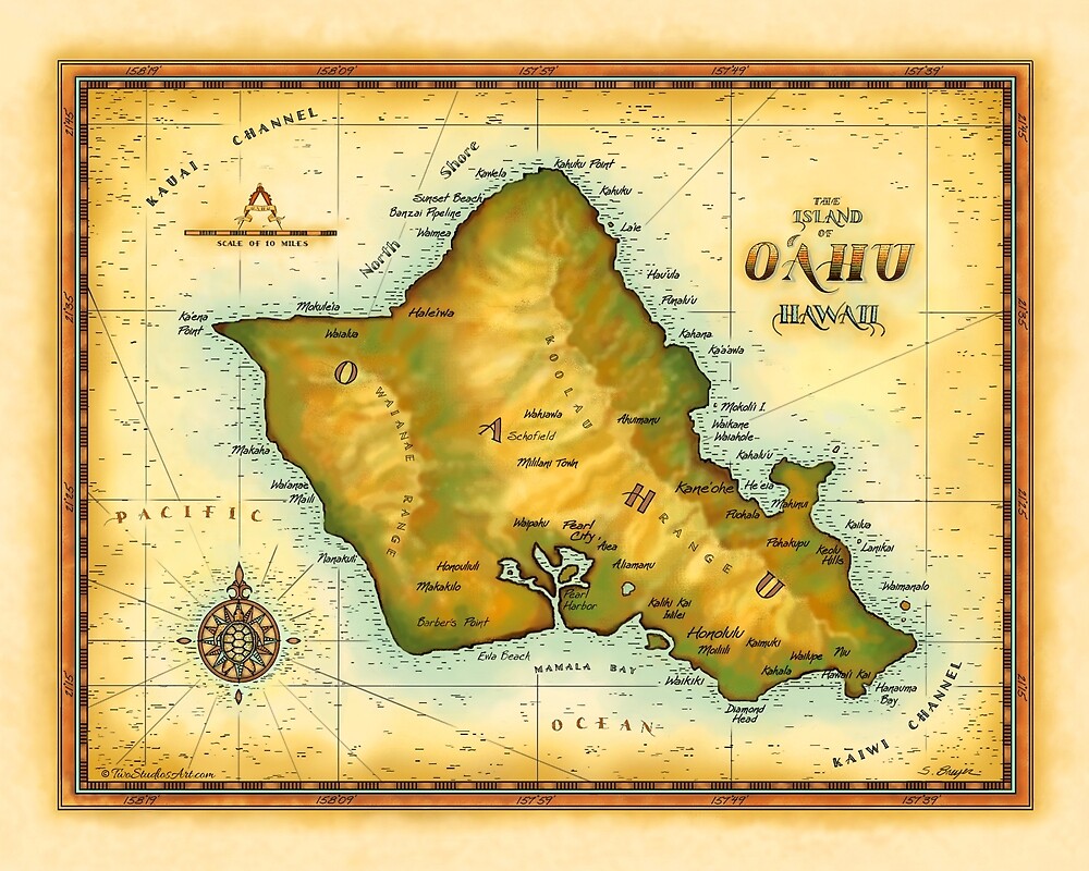"Oahu Map" by Steve Breyer | Redbubble