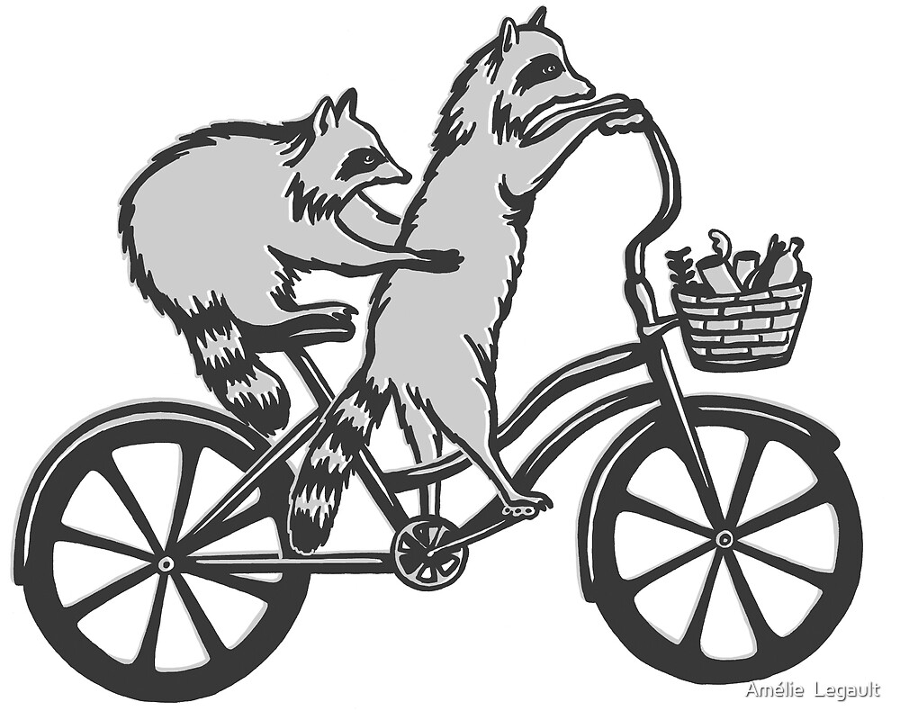 "Racoons on bike, Raccoons on bicycle" by Amélie Legault | Redbubble