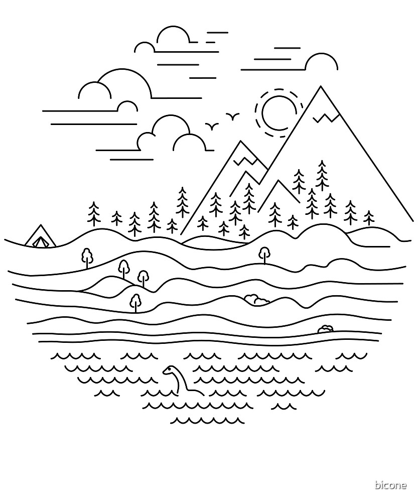 "Line Art Mountains and Hills Landscape" by bicone | Redbubble
