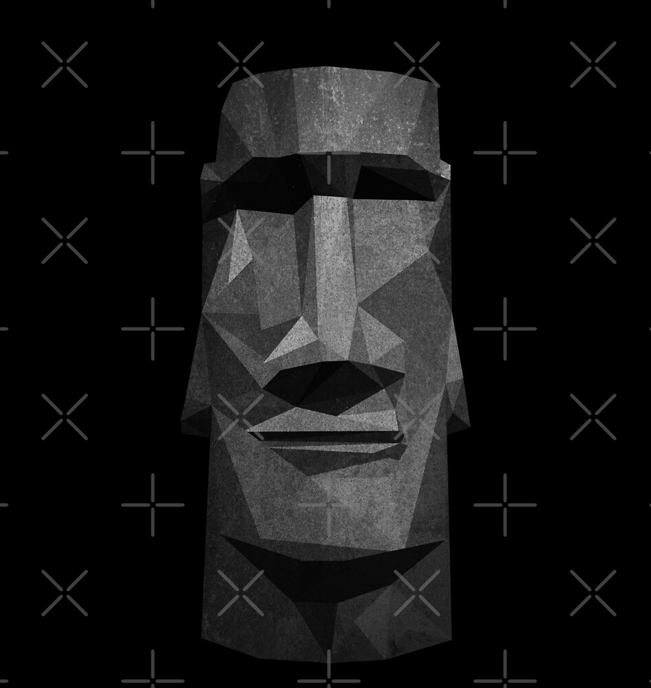 "Moai Head in Low Poly Stone (Black Background Version)" by Sonof-Deair ...