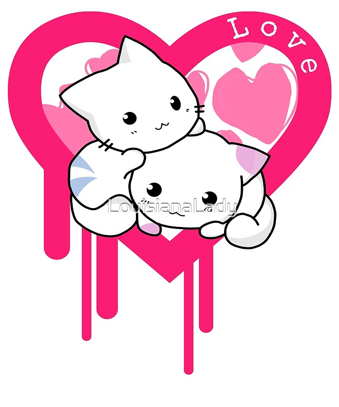 "Japanese Anime Kittens In Love - Hearts" by LouisianaLady | Redbubble