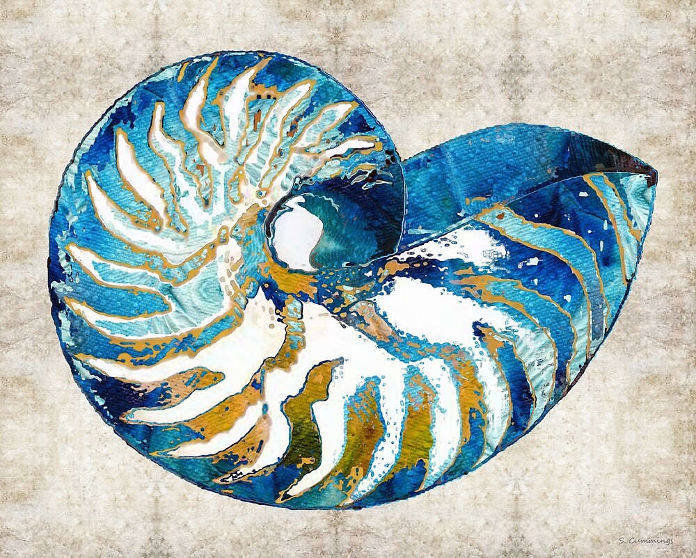 "Beach Art - Nautilus Shell Bleu - Sharon Cummings Artist" by Sharon ...