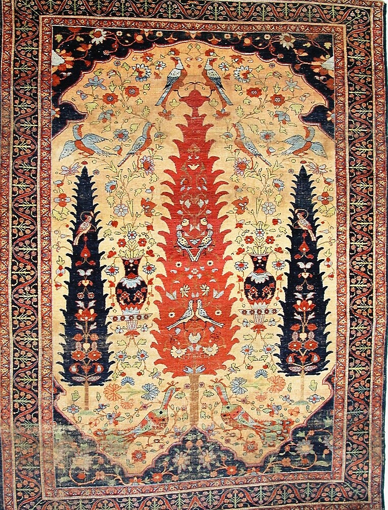 "Persian Antique Floral Carpet with Trees and Birds" by Vicky Brago ...