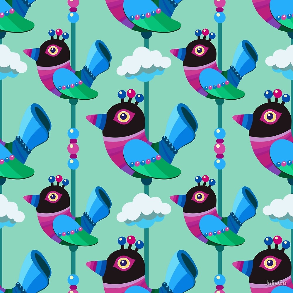 "Funny cartoon colorful birds pattern" by JuliaGo | Redbubble