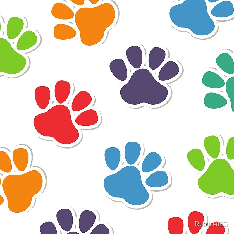 "Colorful Paw Prints" by Rubyred25 | Redbubble