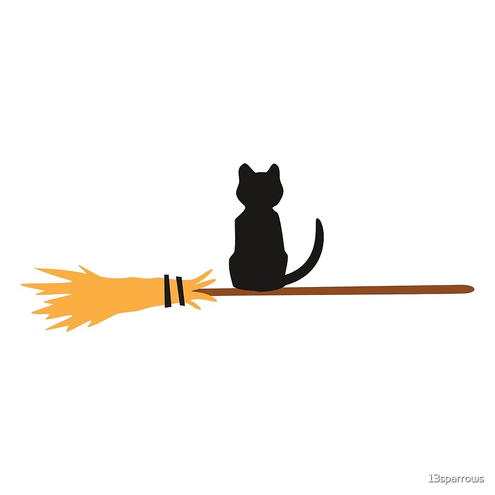 "Black Cat on a Witch's Broom" by 13sparrows | Redbubble