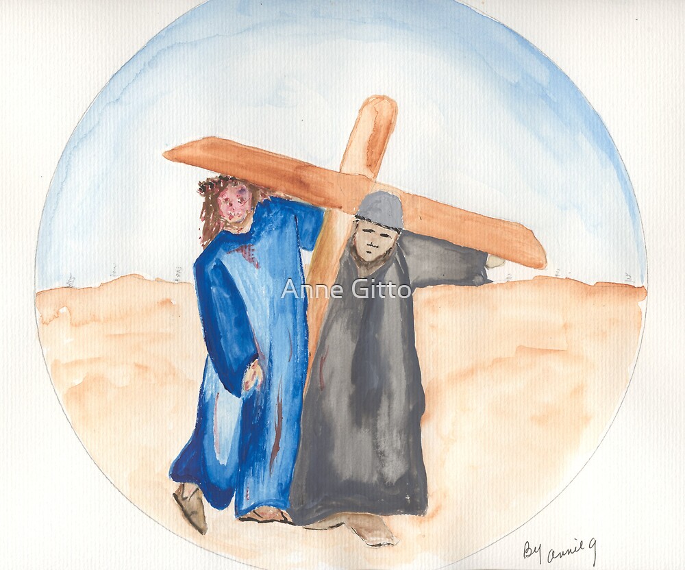 "Jesus & Simon of Cyrene" by Anne Gitto | Redbubble