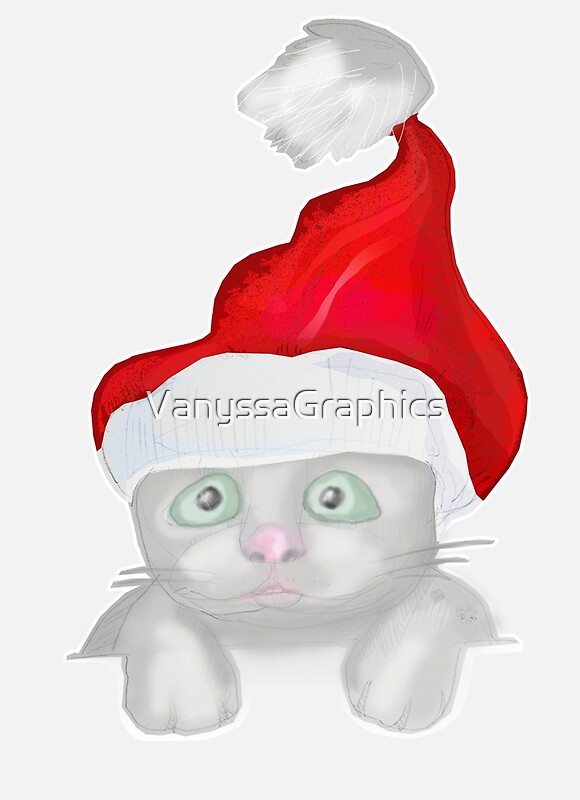 "Happy Holiday - Cute Santa Kitty Cat (Original Drawing by ACCI)" by ...