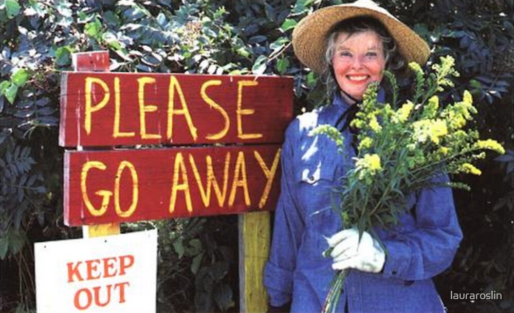 "Katharine Hepburn Please Go Away Sticker" by lauraroslin | Redbubble