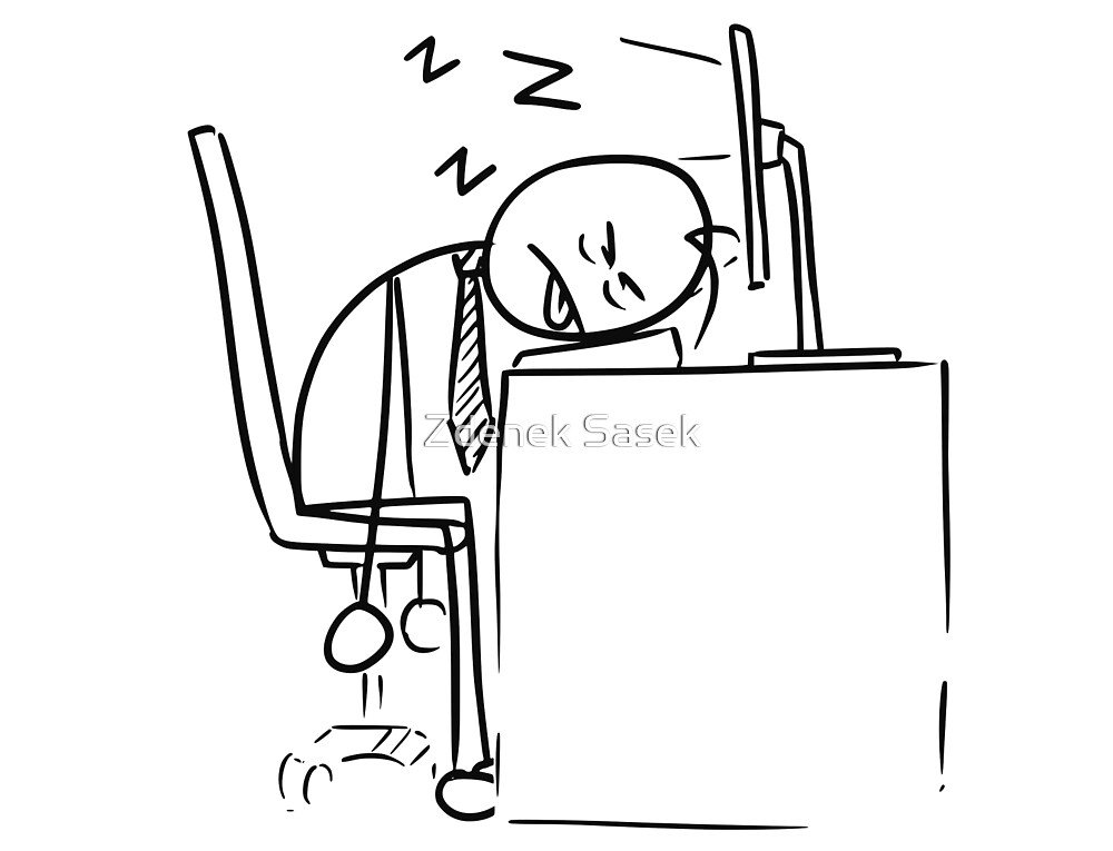 "Stick Man Worker is Sleeping on the Computer Keyboard" by Zdenek Sasek ...