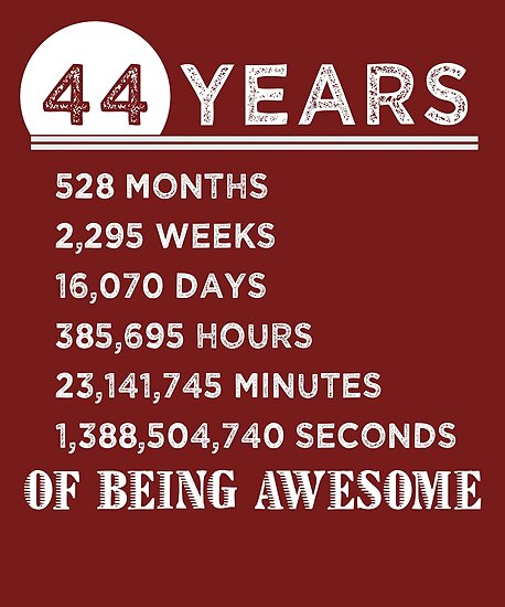 "44th Birthday Gifts 44 Years Old of Being Awesome" Posters by ...