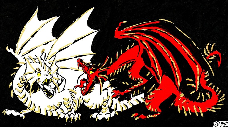 "Red and White Dragons Battle" by CHeMnICORn | Redbubble
