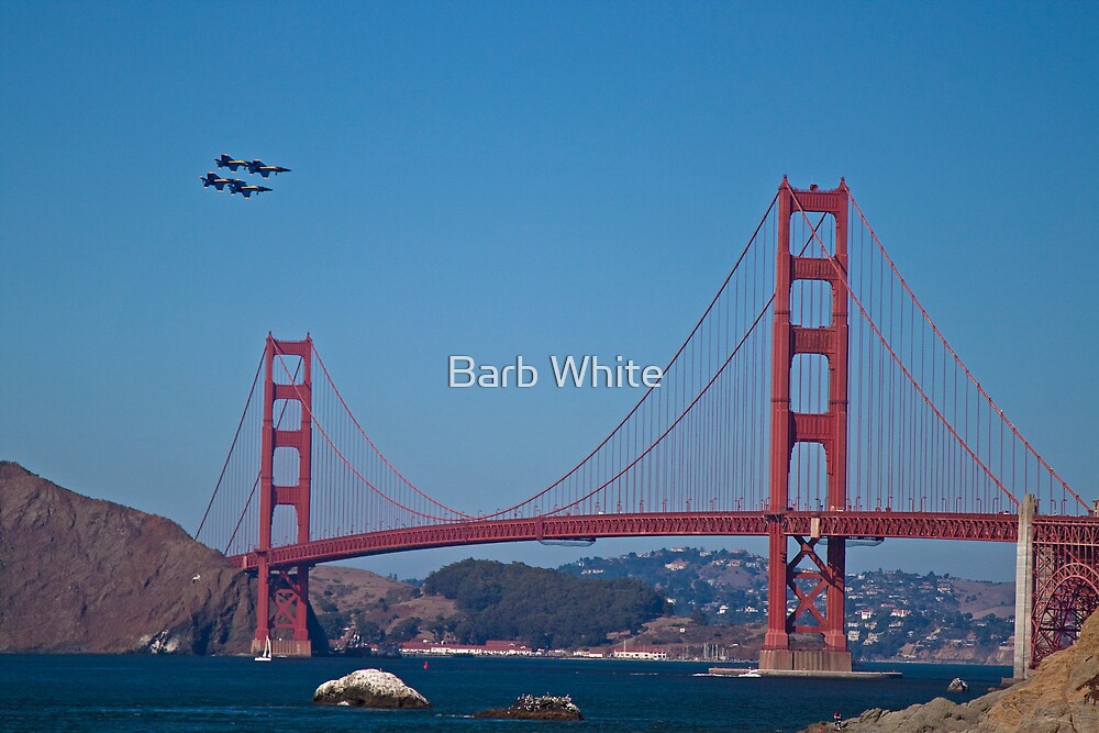 "Blue Angels flying over Golden Gate Bridge" by Barb White | Redbubble