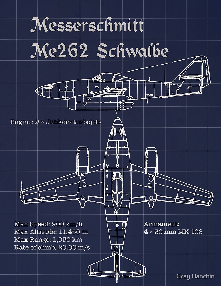 "Messerschmitt Me262 Blueprint" by Grayhanch | Redbubble