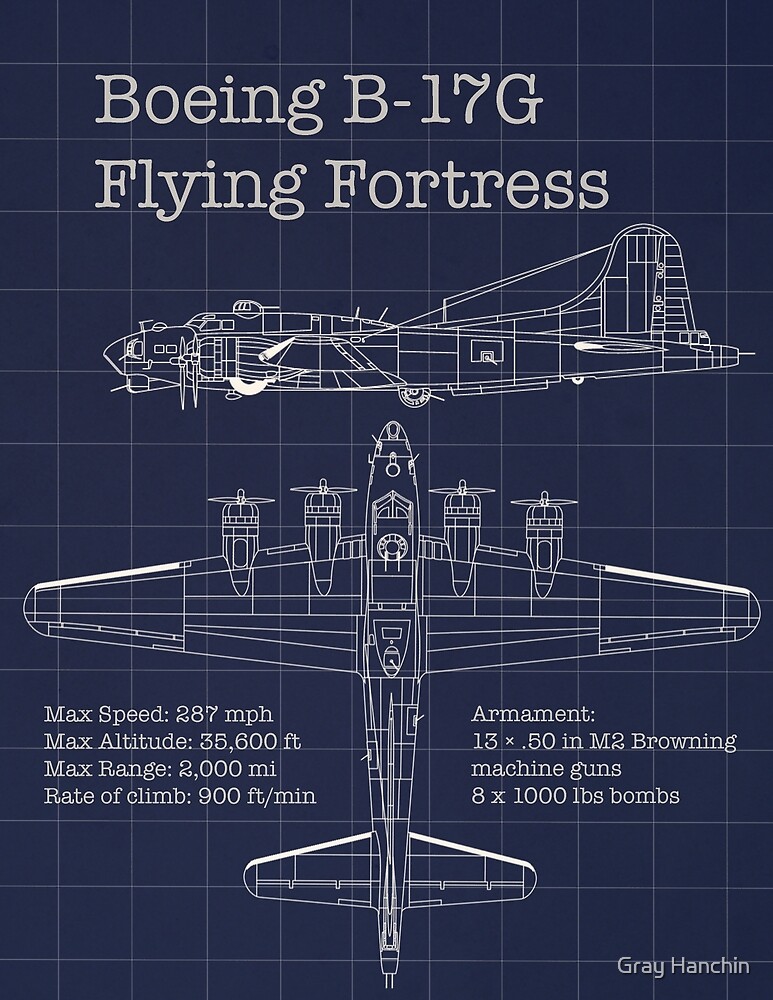 "Boeing B-17 Flying Fortress Blueprint" by The War Effort | Redbubble
