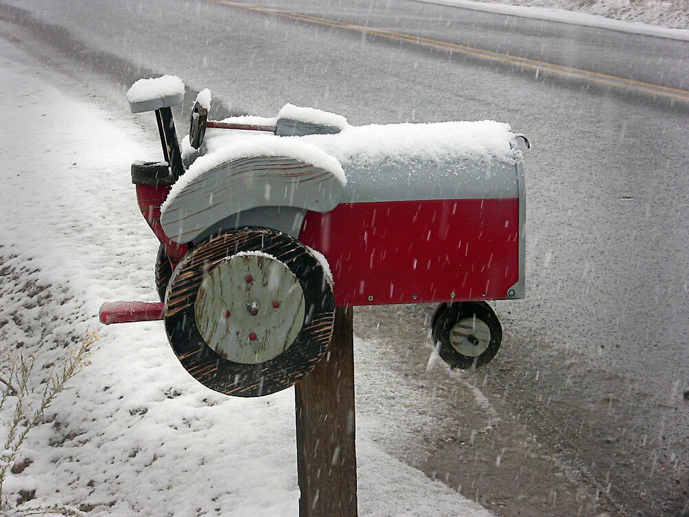 "Snowy Tractor Mailbox" by DonnaBoley | Redbubble