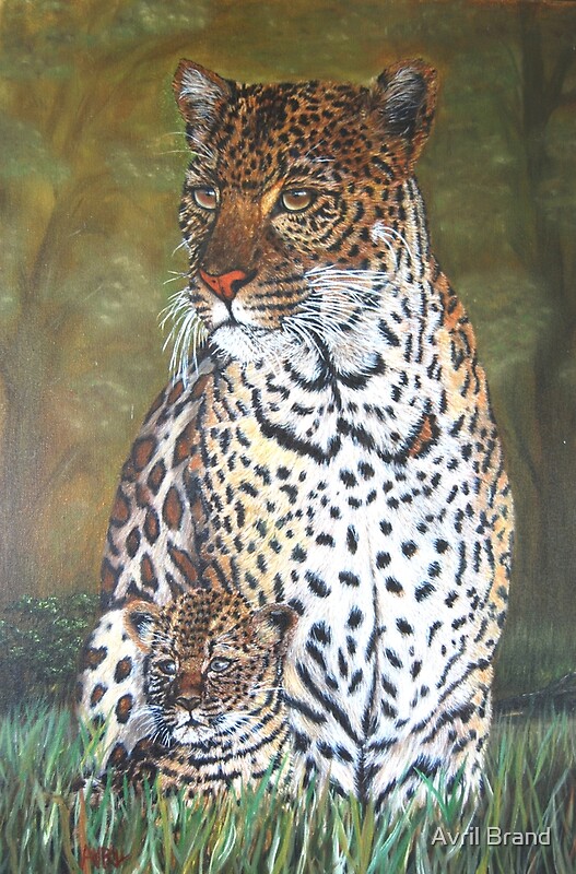 ""Leopard and Cub" - Oil Painting" by Avril Brand | Redbubble